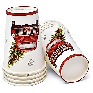 Gift Boutique Christmas Red Truck Party Supply Table Set 24 9" Dinner Plate 24 7" Plate 24 9 Oz Cups 24 Lunch Napkin for Xmas Pickup Trucks with Tree & Buffalo Plaid Disposable Paper Dinner Décor