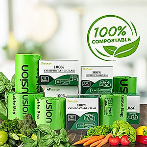 GreFusion Compostable Trash Bags for Kitchen Compost Bin 1.2 Gallon,150 Count,Compost Bags Small for Food Scrap Waste Bags for Countertop Bin Certified by BPI,ASTM D6400 and OK Compost