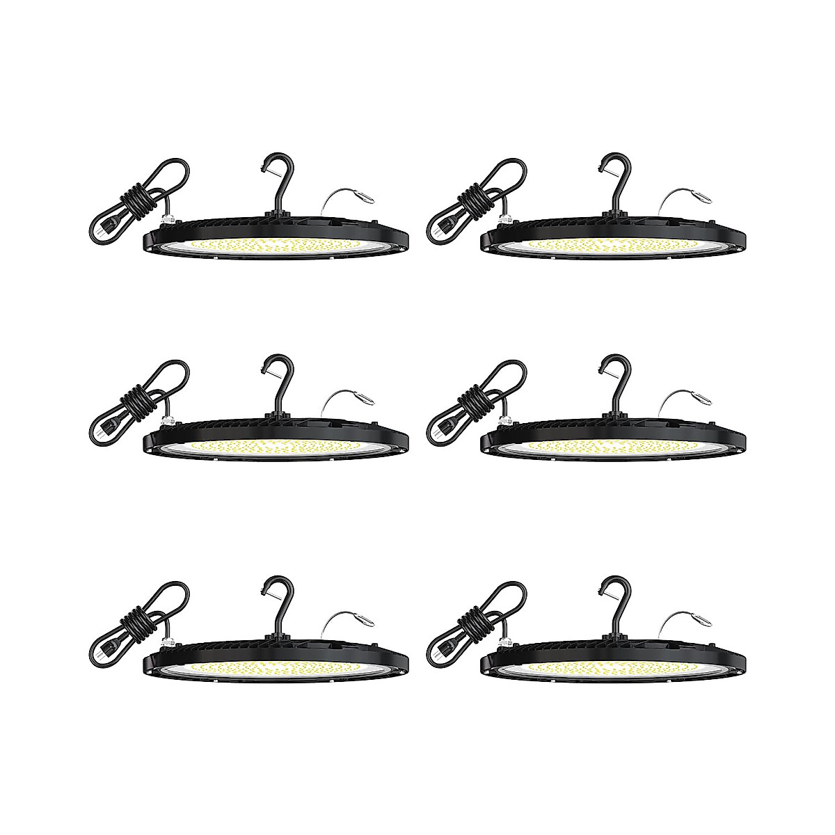 Fullmeii 200W 6 Pack UFO LED High Bay Light 28,000lm 5000K LED High Bay Lights with UL Listed US Hook 5' Cable Alternative to 650W MH/HPS for Gym Factory Barn Warehouse