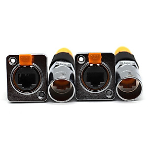LOCHSOEL RJ45 Interface Waterproof sockets Connector,Right Angle Panel Mounting Shielded RJ45 IP65 Waterproof PCB Signal Panel Cat5/5e/6 8P8C Connector Ethernet LAN Cable Connector(2 Set/4 Pack)