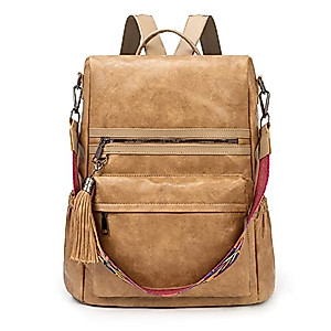 PINCNEL Backpack Purse for Women – Fashion Womens PU Leather Backpack – Anti-Theft Backpack Shoulder Bag with Multifunctional Pockets – Women Backpack Purse for Traveling, School, Office (Khaki)