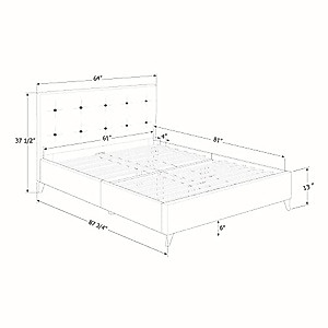 South Shore Fusion Padded Upholstered Platform Bed and Headboard-Queen-Medium Gray