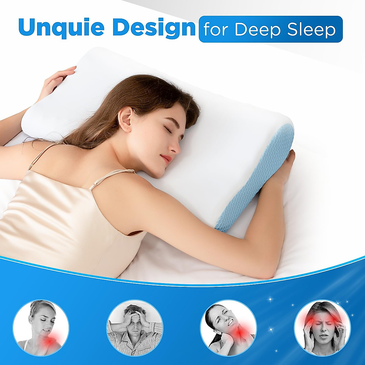 Cooling Neck Memory Foam Contour Pillow Bed Pillow for Sleeping, Cervical Memory Foam Pillows for Neck and Shoulder Pain Relief, Orthopedic Cervical Pillow for Side Back Stomach Sleeper Washable Cover