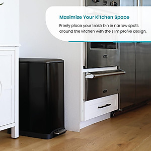 Home Zone Living 13 Gallon Slim Dual Compartment Kitchen Trash Can, Stainless Steel, Step Pedal, 50 Liter, Black