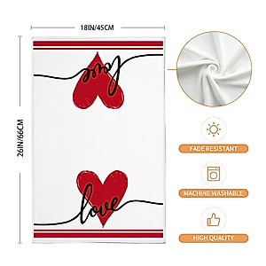 ARKENY Valentine Day Kitchen Towels Red Heart Dish Towels 18x26 Inch Ultra Absorbent Wedding Drying Cloth Love Sign Hand Towel for Valentine Decorations Set of 2