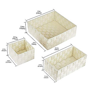 Posprica Woven Storage Baskets for Organizing, Small Black Baskets Cube Bin Container Tote Organizer Divider for Drawer, Closet, Shelf, Dresser, Set of 4(Beige)