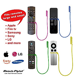 Remote Pigtail | Never Misplace Your Remote Again | Remote Tether | Lost Remote Solution | Fits Apple, Samsung, Sony, LG, Dyson and Other remotes | Silicone | 4-Pack (2 Green & 2 Orange)