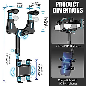 SXhyf Rear View Mirror Phone Holder, 2023 Rotatable and Retractable Car Phone Holder, Universal Car Phone Holder Mount, Cell Phone Holder Car Fit for iPhone 11 12 13 14 Pro Max Samsung All Phone