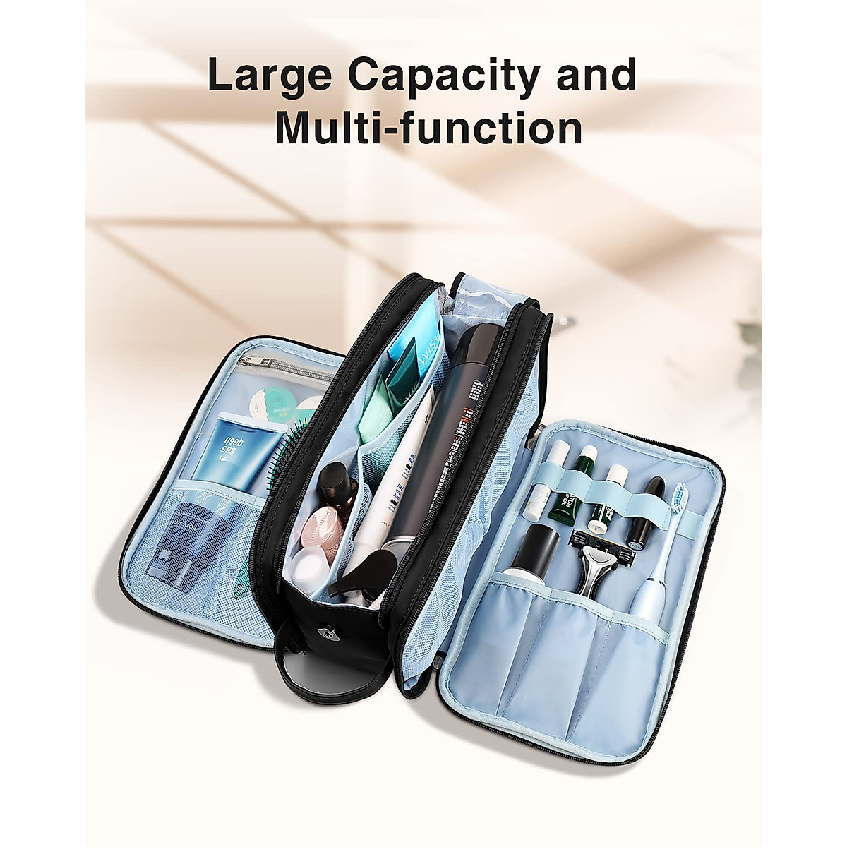 Luxtude Travel Toiletry Bag for Men Water-resistant, Large Shaving Dopp Kit with Double Zipper Opening, Compact Toiletry Cosmetic Organizer Bathroom Shower Bag for Toiletries and Shaving Supplies etc.