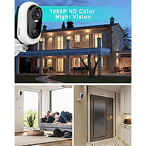 BG ANGEL Security Camera Outdoor, Wireless 1080P Home Surveillance Cameras, WiFi Camera Rechargeable Battery Powered w/Color Night Vision, PIR Motion Detection Sensor, Siren Alarm, 2-Way Audio, IP65