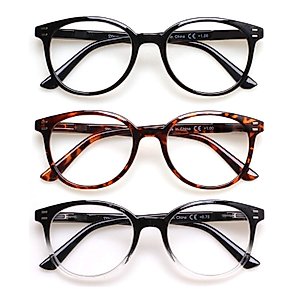 3 Pack Reading Glasses Spring Hinge Stylish Readers Black/Tortoise for Men and Women (3 Mix, 2.75)