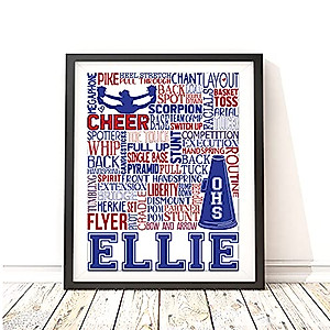PrintChicks - Cheerleading Personalized Typography Print - Cheer Art Poster Decor for Girl's Room Cheerleader Gift