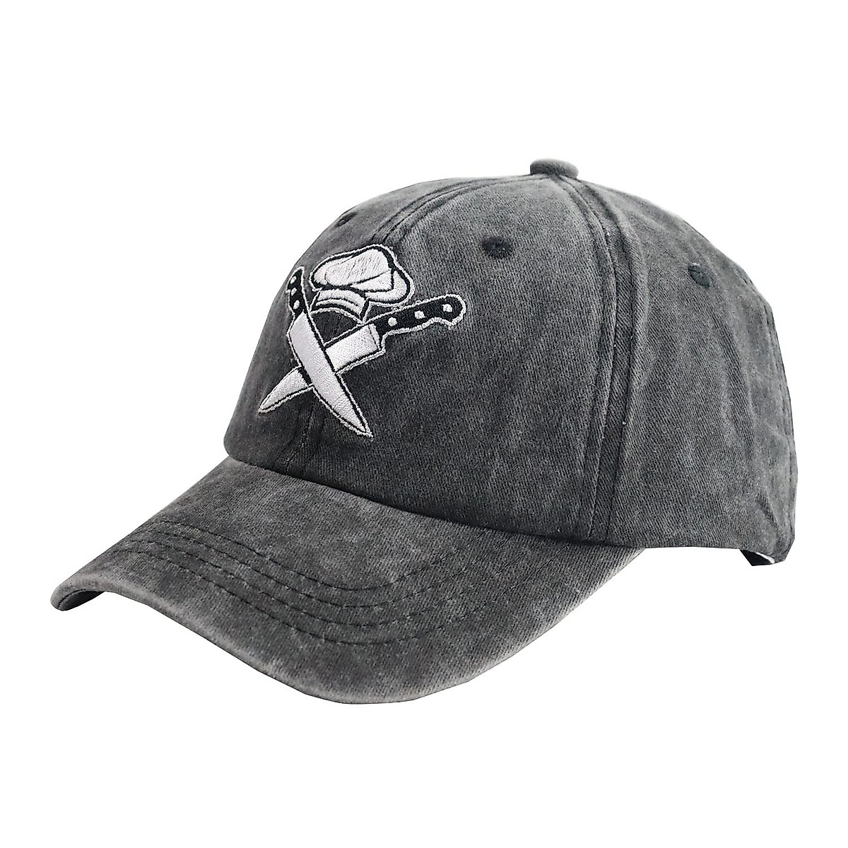 Unisex Skull-Chef Cooking Skull Vintage Jeans Adjustable Embroidered Baseball Cap Cotton Denim Dad Hat (Chef Hat Knives)