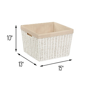 YQDSTE Lined Storage Basket (White/Natural, 13"" 15"" x 10""), YST-021