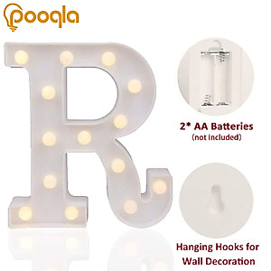 Pooqla LED Marquee Letter Lights Sign, Light Up Alphabet Letter for Home Party Wedding Decoration R