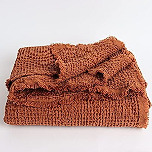PÜSKÜL - Waffle Throw Blanket, Cotton Throw and Blanket for Couch, Waffle Weave Throw for Sofa, TV Blanket, Beach Mat, Lightweight Blanket (Rust)