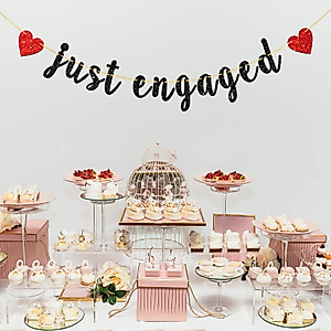Deloklte Just Engaged Banner - Bachelorette/Bridal Shower/Wedding/Engagement Party Decorations - Engagement Phoro Booth Props, Black
