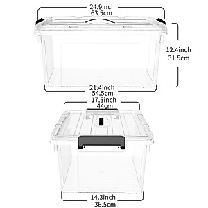 Cetomo Plastic Storage Bin Box Organizing Container with Lid and Secure Latching Buckles, Clear, 72Qt x 4, Pack of 4