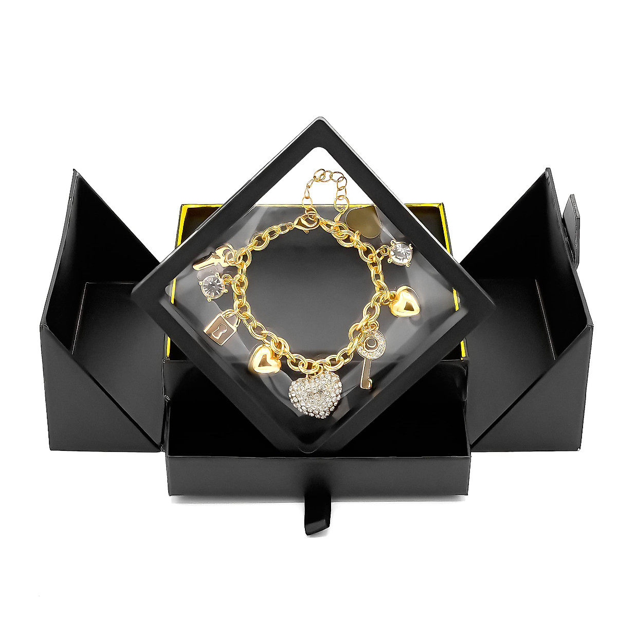 Aphrodite’s Magic in a Box Love Locked Charm Bracelets for Women, 9 fun Charms Bracelet with Deluxe Gift Box, Birthday Christmas Jewelry Gift for Girls, Mom, Wife, Sister and Friend