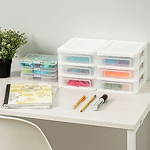 IRIS USA Small 3-Drawer Desktop Organizer, 4 Pack, Stackable, for Office, School, Stationary, Makeup Organizer, Bathroom, Utility, Medical Supplies, Desk Organizer, Versatile Storage, White