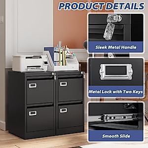 NODHM 2 Drawer File Cabinet with Lock, Metal Filing Cabinets, Vertical Small Filing Cabinet Steel Lockable Storage Cabinets for Home Office to Organization Hanging Letter/Legal/F4/A4