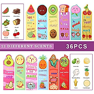 Bookmarks Scratch and Sniff Bookmarks Fruit Theme Scented Fun Bookmarks Assorted Cute Bookmarks for Students, Teens, Food Lovers, 36 Pieces 12 Styles