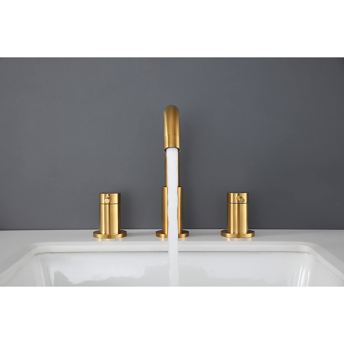 Hideno Brushed Gold Bathroom Faucet,Two Handle 8 inch Widespread Bathroom Sink Faucet Gold with Pop-up Drain & Supply Lines (Brushed Gold)