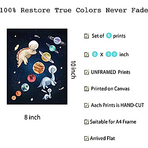 URROA Set of 6 Space Dinosaur Astronauts Printable Wall Art, Digital Download, Space Nursery Decor, Outer Space Prints, Dinos Boy Bedroom Decor