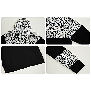 Haloumoning Kids Girls Fleece Pullover Hoodies Cute Leopard Printed Hooded Sweatshirts with Pockets 4-15 Years