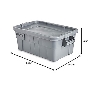Rubbermaid Commercial Products BRUTE Tote Storage Bin with Lid, 14-Gallon, Gray, Rugged/Reusable Boxes for Moving/Camping/Garage/Basement Storage