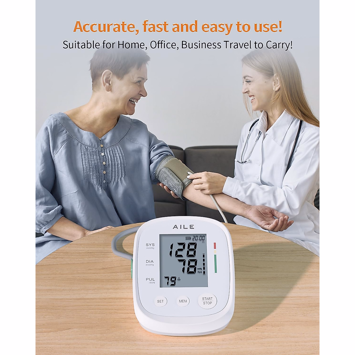 Blood Pressure Monitor, AILE Blood Pressure Machine Upper Arm Large Cuff(8.7"-16.5"), High Automatic Blood Pressure Monitors Cuff for Home Use, (BP) Manual Arm Blood Pressure Monitors, 2 * 99 Memory
