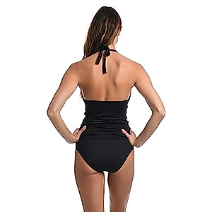 La Blanca Women's Standard Island Goddess Halter Tankini Swimsuit Top, Black, 14