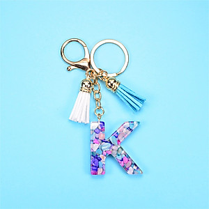 Fario Alphabet Initial Letter A-Z Keychains for Women Tassel Pendant Key Ring for Purse Handbags Women Girl (K)