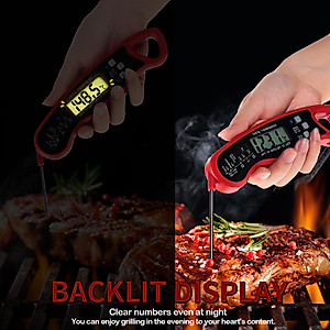 Xuhal 3 Pcs Instant Read Meat Thermometer Waterproof Precise Digital Food Thermometer Red Oven Grilling Cooking Thermometer with Folding Probe Backlight and Calibration for Kitchen Outdoor BBQ Candy