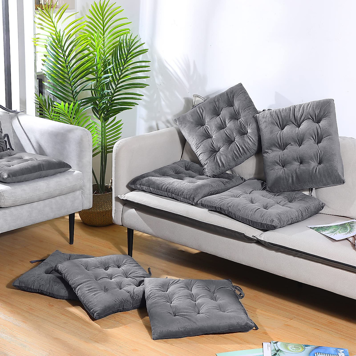 Roowest 9 Pack Seat Cushion Chair Cushions Pads with Ties Non Slip Chair Mat for Kitchen Office Dining Chairs Sofa Patio Furniture Indoor Outdoor Use, 16 x 16 Inch