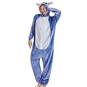 Folisof Onesies Pajamas, Unisex Adult Novelty One-Piece Cosplay Animal Sleepwear & Homewear, Halloween Costume for Women Men (Large, Stitch)