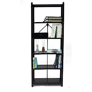 Origami 6-Shelf Bookcase | Open Style, Organizer Deco Rack, Large Book shelf, Tall Bookcase, Living room shelving, Freestanding, No assembly/no tools required, Modern Vertical Furniture | Black