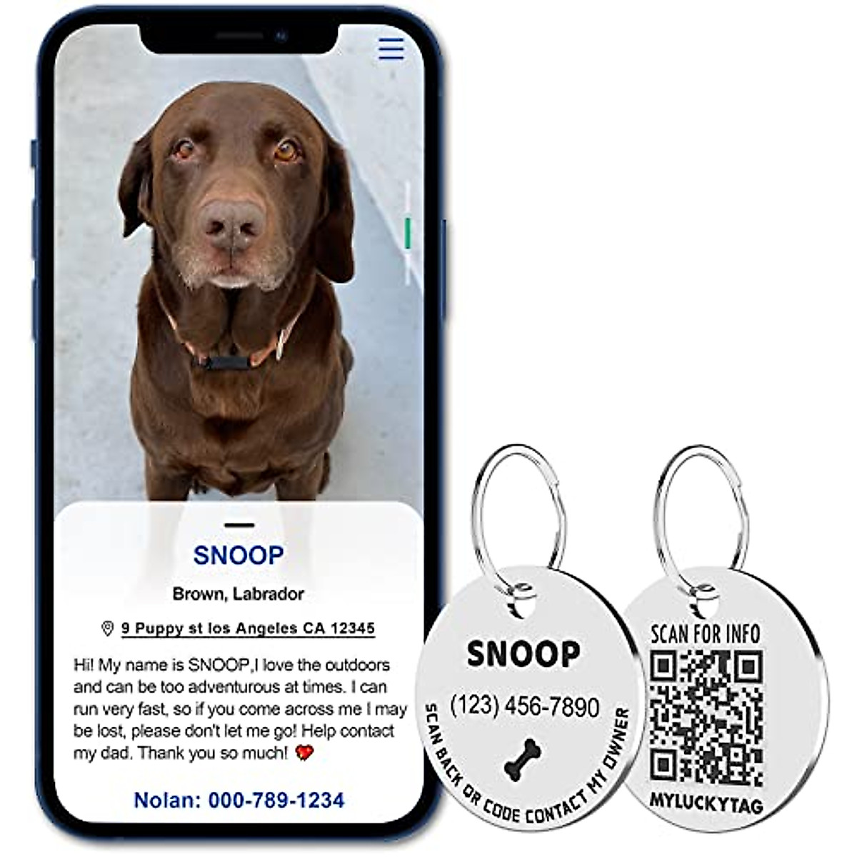 MYLUCKYTAG Personalized Pet ID Tags Dog Tags - Stainless Steel QR Code ID Tags - Pet Online Profile - Send Pet Location Alert Email When Scanning