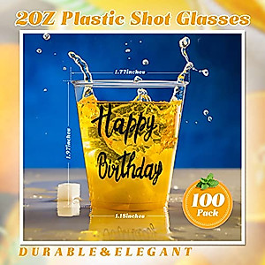 Nuogo 100 Pcs Happy Birthday Plastic Shot Glasses Birthday Party Favors Celebrate Birthday 2 oz Cheer Cups for Birthday Anniversary Wedding Party Supplies