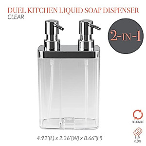 Kitchen Details Dual Pump Soap & Lotion Dispenser | Bathroom and Kitchen Sink | Countertop | Compact Design | Clear