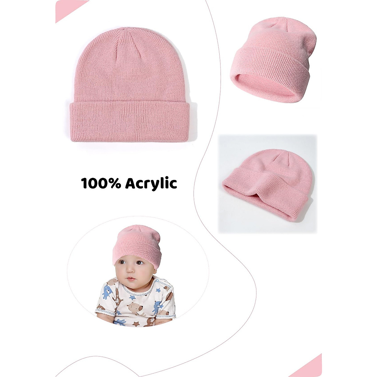 Urban Virgin 4 Packs Toddler Girls Winter Hats Infant Boys Beanie Soft Baby Caps Beanies Kids Knit Winter Hats 4Packs A-Lightpurple S(3Months-2T)