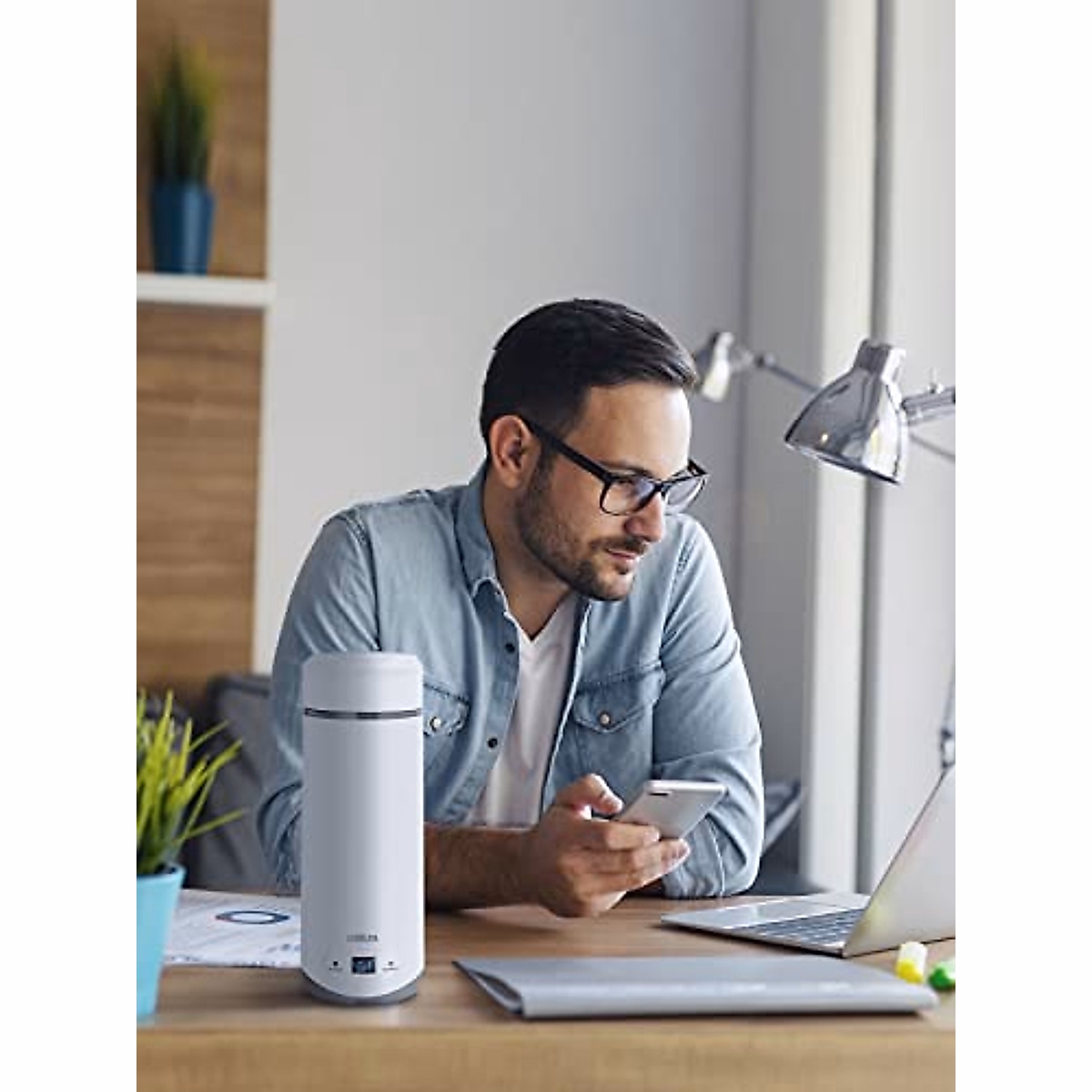 Portable Electric Kettle, Inbuilt ＆ Hidden Cord Upgrade, Travel Electric Water Boiler w/ Current Display, 8 Preset TEMP, Small Capacity Instant Brewing for Tea, Coffee, Milk, On The Go (11.8 Oz)