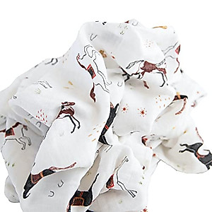 Red Rovr 100% Certified Organic Cotton Muslin Swaddle | Newborn Receiving Blanket | Baby Wrap | Boy, Girl, Unisex | Soft, Lightweight, Breathable | Burping, Nursing | 44" x 44" | Howdy Horse