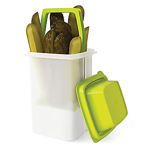 Pickle Storage Container with Strainer Insert, Food Saver (Green Lid) - by Home-X