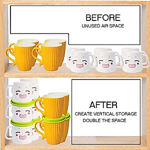 cup stacking rack for cupboard stackable Mug holder convenient for Cups organizers and storage Make kitchen cabinet shelf pantry save space Mugs stand adjustable for different sizes of cups 3pcs green