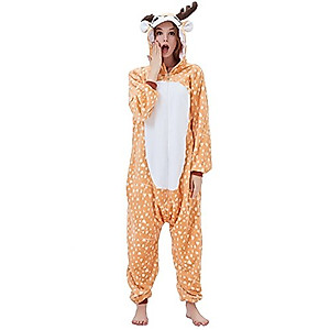 ABENCA Deer Onesie Women Pajamas Reindeer Costume Adult Animal Halloween Christmas Cosplay Onepiece (Deer, XXX-Large)