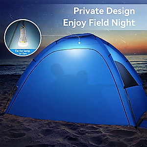 MIRUS Beach Tent, 2-3 Person Sun Shade Shelter with UPF50+ Protection Extended Floor & 3 Ventilating Roll Up Windows Carrying Bag Stakes and Tiedown Strings, Sky Blue