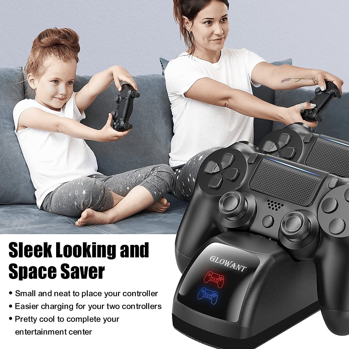 PS4 Controller Charger Station,Glowant Fast PS4 Dual PS4 Controller Charger Station with LED Indicator