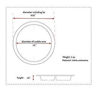 Portion Plate For Adults and Teens - Set of 4 Plates - 100% melamine - With Dividers and non-slip feet - Weight Loss - Portion Control - MyPlate