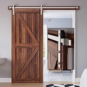 EaseLife 5 FT Brushed Nickel Sliding Barn Door Hardware Track Kit,Straight Pulley,Heavy Duty,Slide Smoothly Quietly,Easy Install (5FT Track Kit for 26"~30" Wide Single Door)